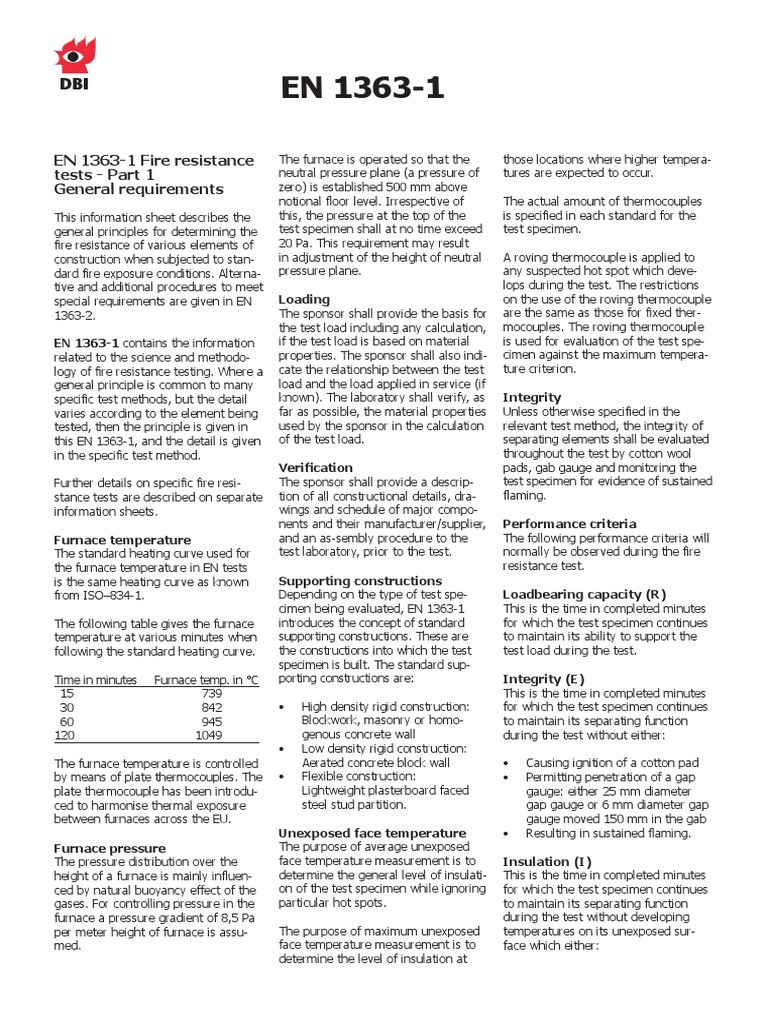 EN 1363-1 Fire Resistance Testing Guide | PDF | Thermocouple | Pressure