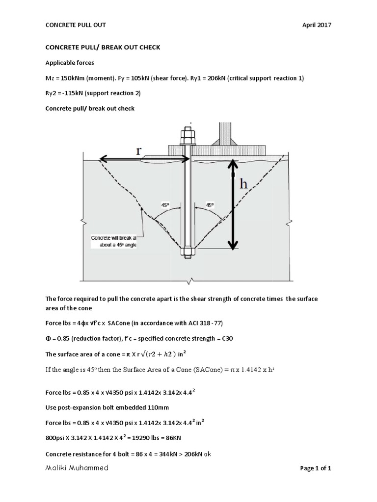 Concrete Breakout Force Analysis | PDF