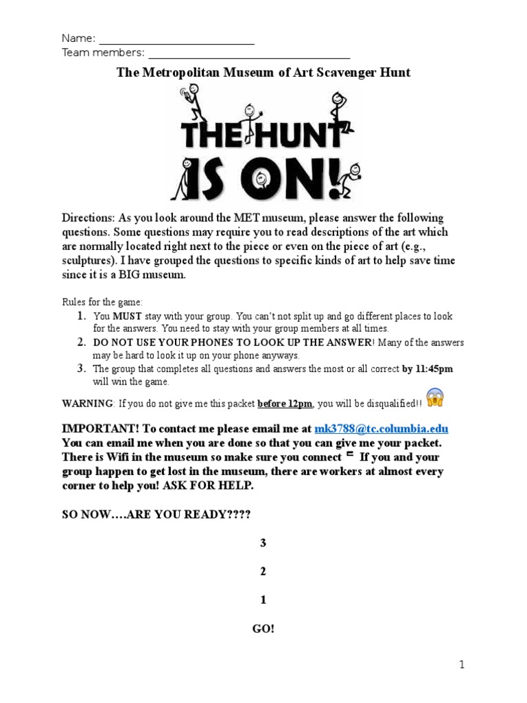 MET Museum Scavenger Hunt Guide | PDF | Sculpture