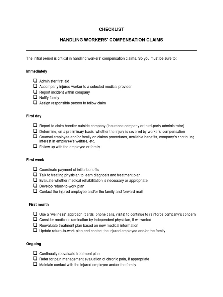 Checklist - Worker's Compensation Claims | PDF | Workers' Compensation ...