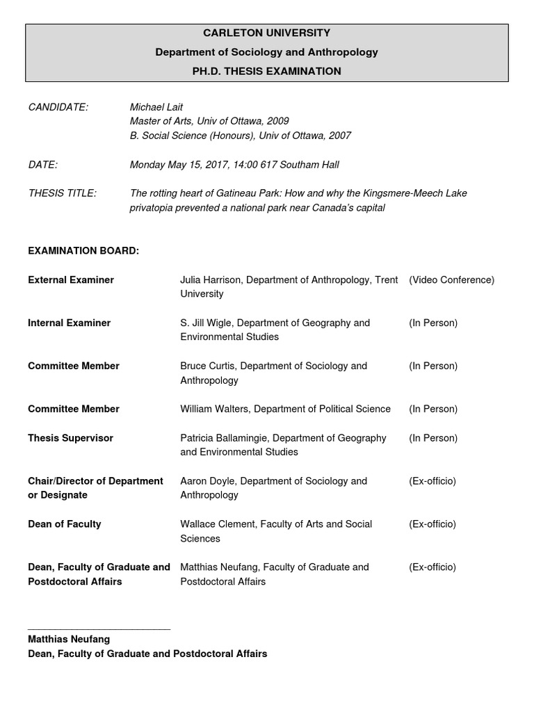 Michael Lait - PHD Defence Notice | PDF | Thesis | Doctor Of Philosophy