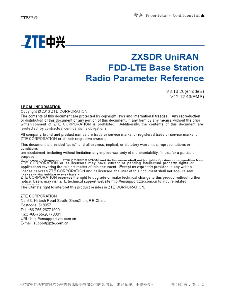 ZXSDR UniRAN V3!10!20 FDD LTE Base Station Radio Parameter Reference | PDF | Duplex ...