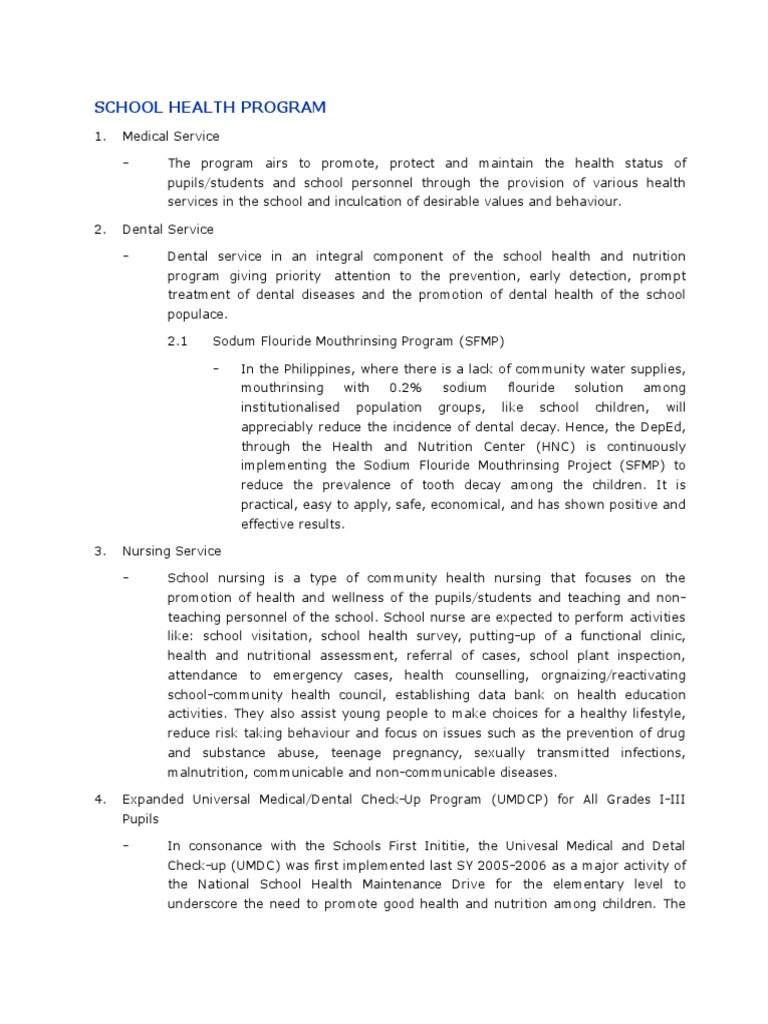 School Health Program | PDF | Nutrition | Diet & Nutrition