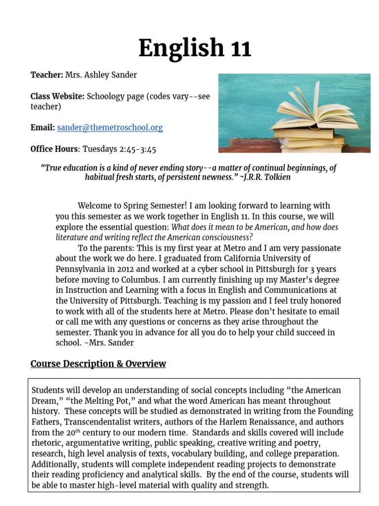 English 11 Course Overview and Policies | PDF | Homework | Narrative