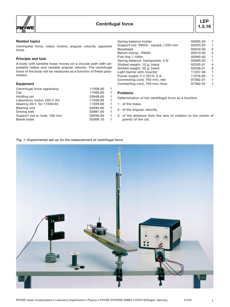 Centrifugal Force Apparatus | PDF | Rotation Around A Fixed Axis | Force