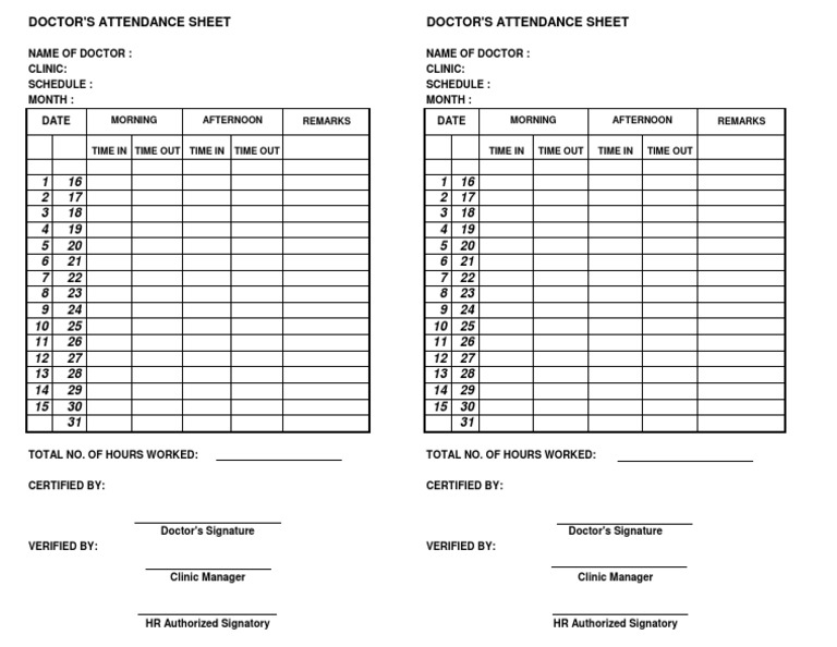 Doctors Attendance Sheet Form PDF | PDF