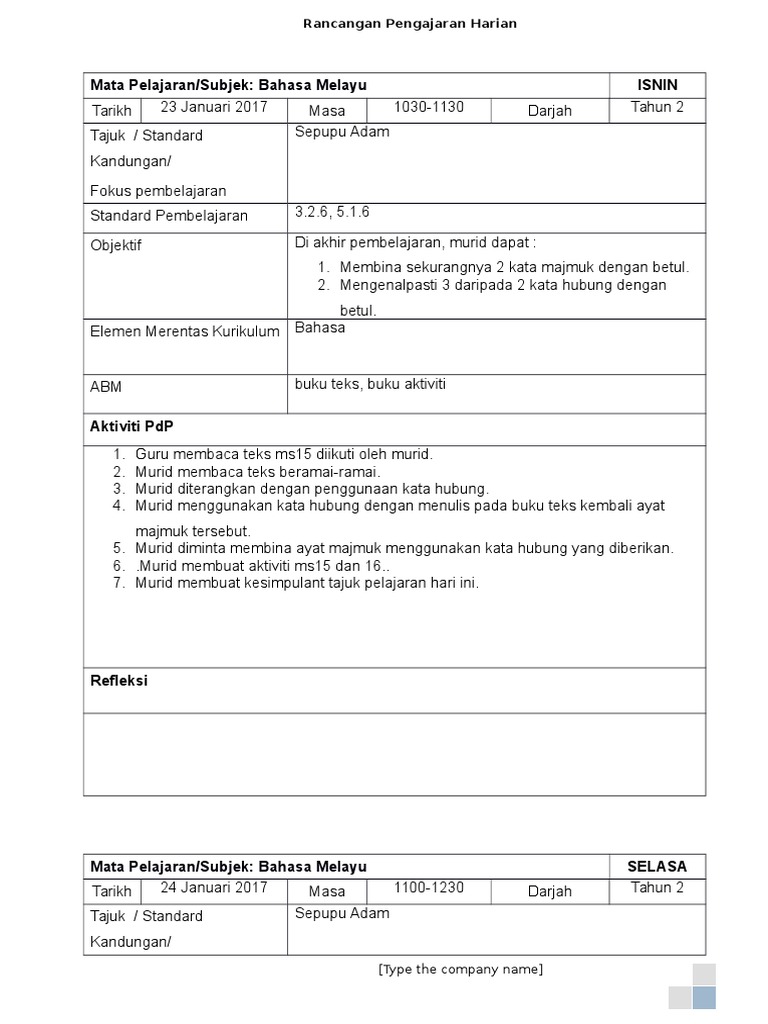 RPH BM Tahun 2 | PDF