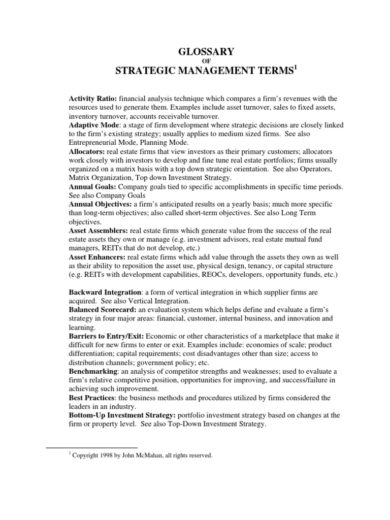 Strategic Management Glossary | PDF | Strategic Management ...