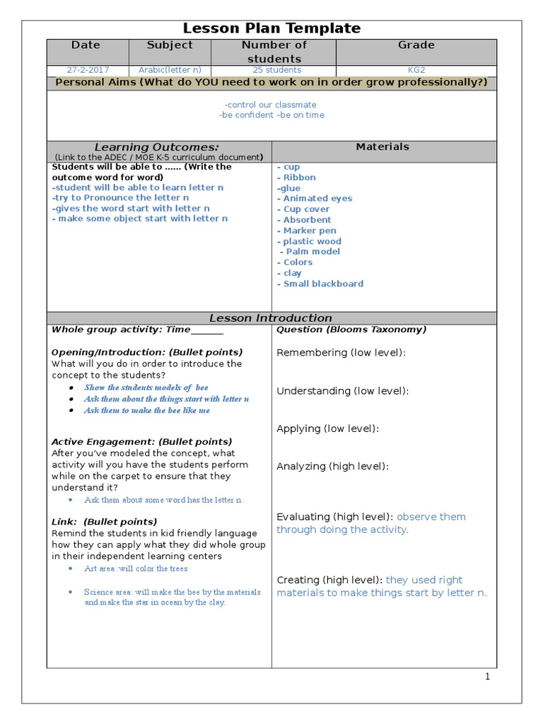 Lesson Plan Letter N | PDF | Lesson Plan | Psychological Concepts