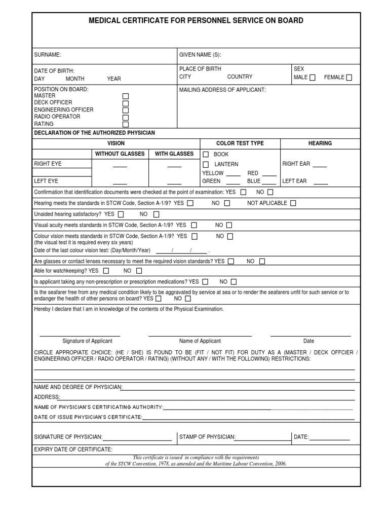 Medical Certificate for Seafarers | PDF | Glasses | Vision