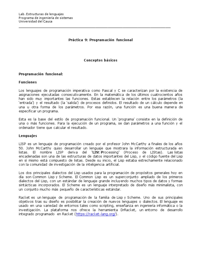 Práctica 9 - Programación Funcional - Scheme | PDF | Esquema (lenguaje de programación ...