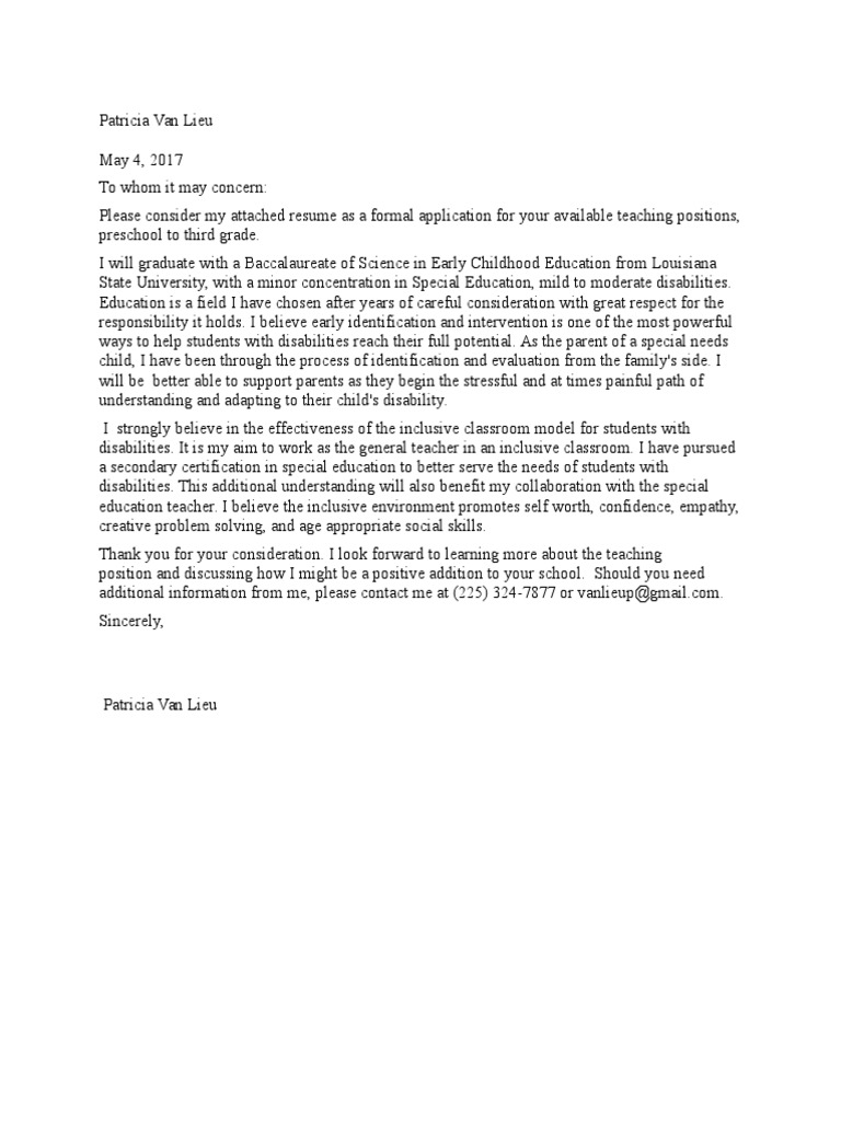 Early Childhood Education Job Application | PDF