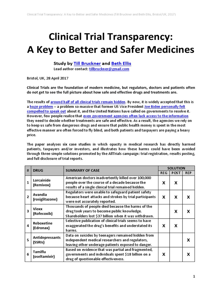 Clinical Trial Transparency - A Key To Better and Safer Medicines (Till ...