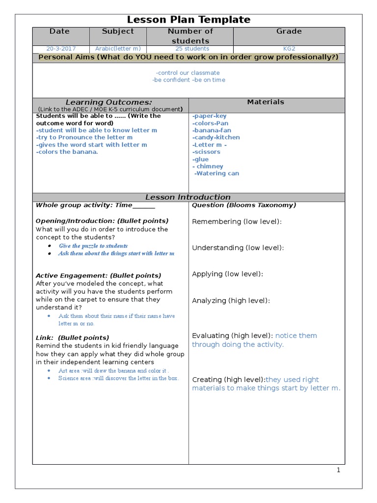 Lesson Plan Letter M | PDF | Lesson Plan | Quality Of Life