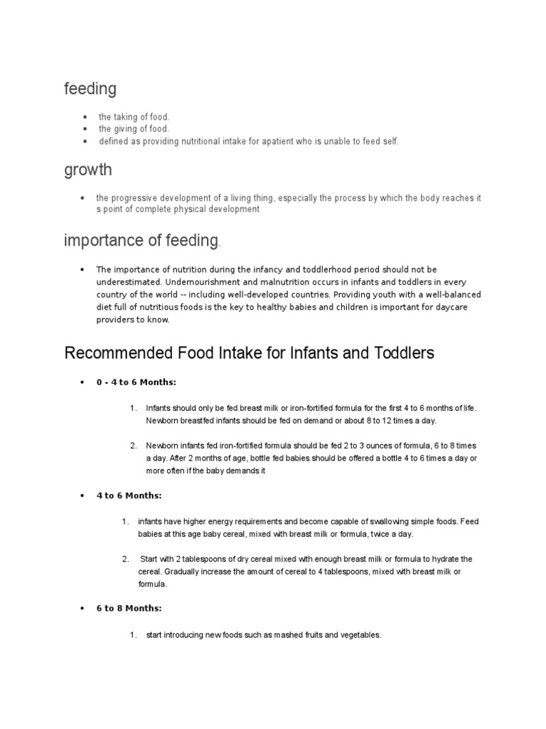 Feeding: Recommended Food Intake For Infants and Toddlers | PDF ...