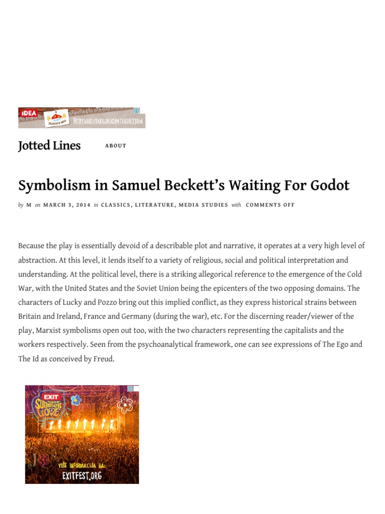 Symbolism in Samuel Beckett's Waiting For Godot - Jotted Lines - Part 2 | PDF | Philosophical ...