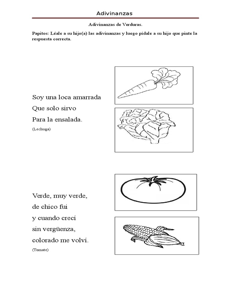 Adivinanzas de Verduras para Niños | PDF
