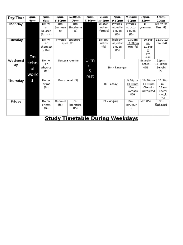 Study Timetable | PDF