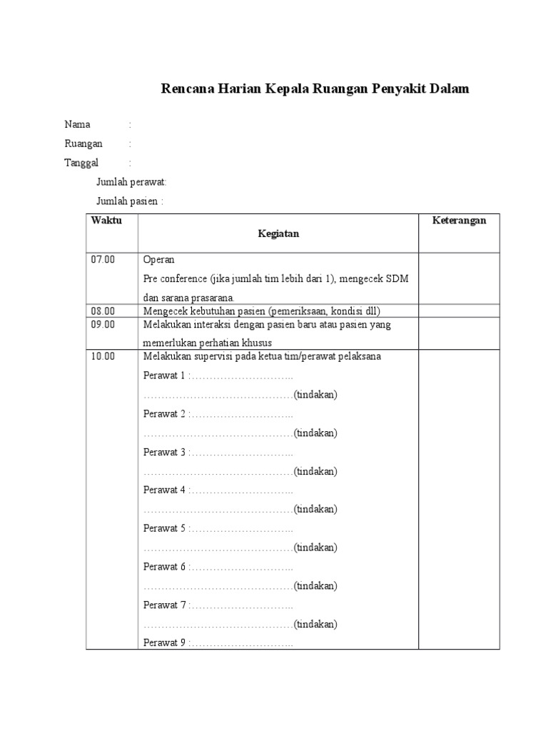 Rencana Harian Kepala Ruangan Penyakit Dalam | PDF