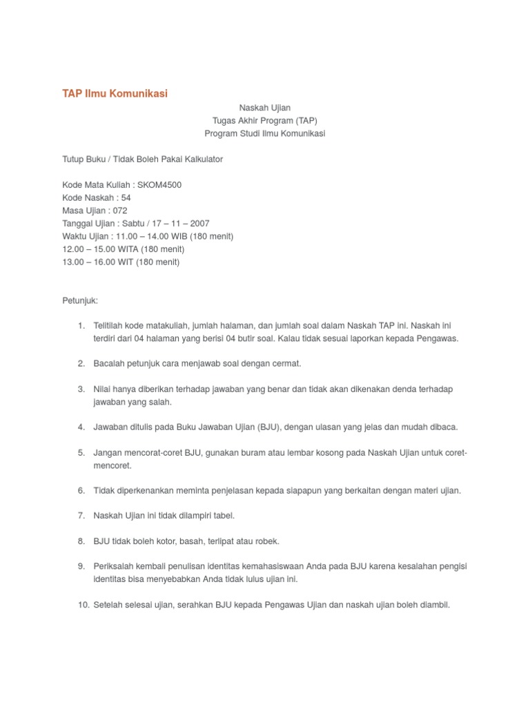 Tap Ilmu Komunikasi Contoh Soal Pdf