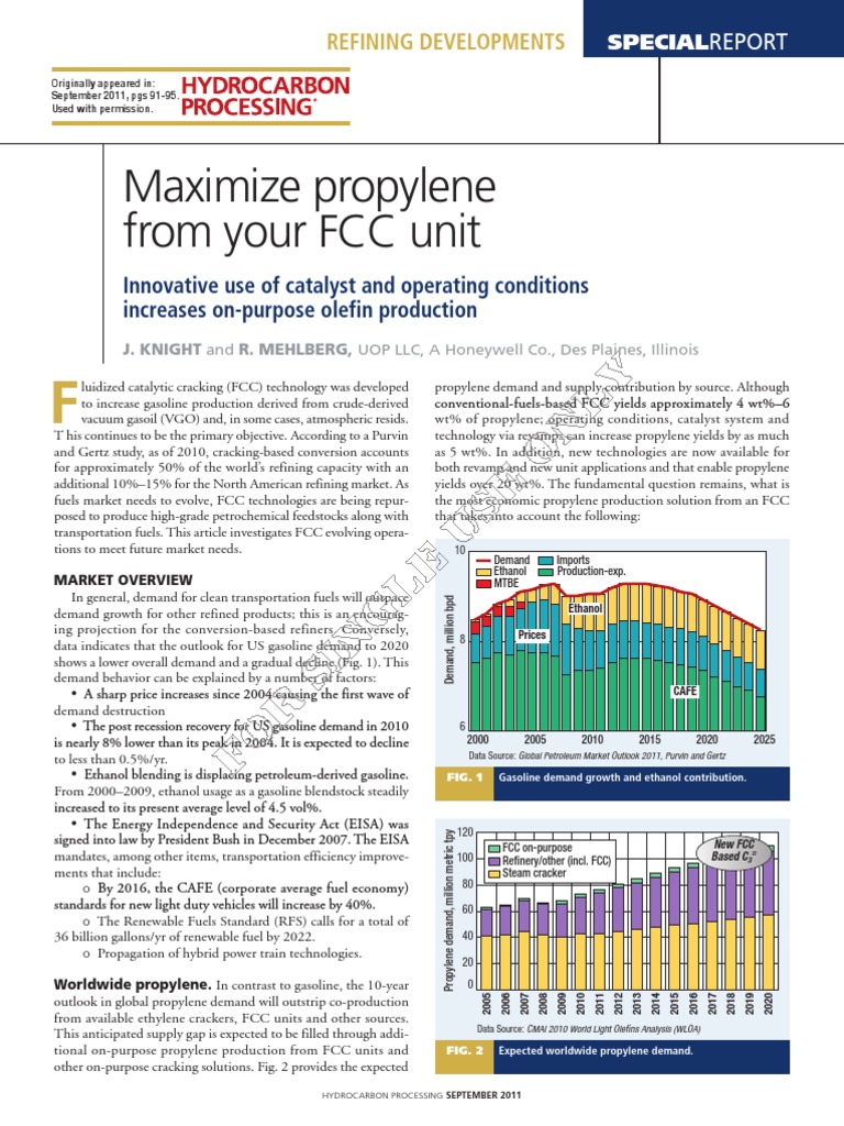 UOP Maximize Propylene From Your FCC Unit Paper PDF | PDF | Cracking ...