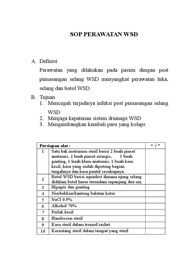 Sop Perawatan WSD | PDF