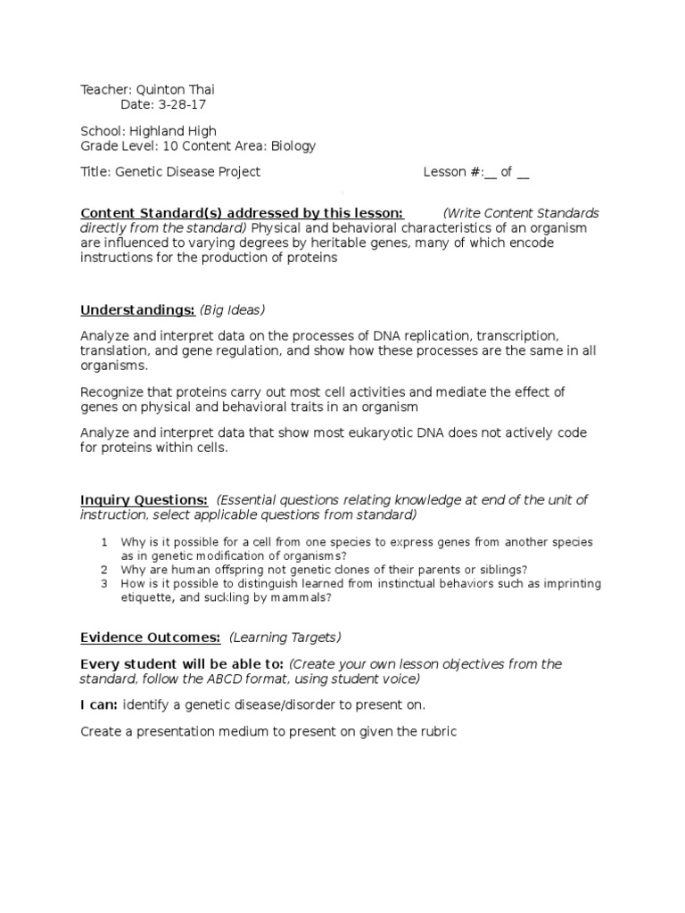Lesson Plan 3-28 | PDF | Genetics | Gene