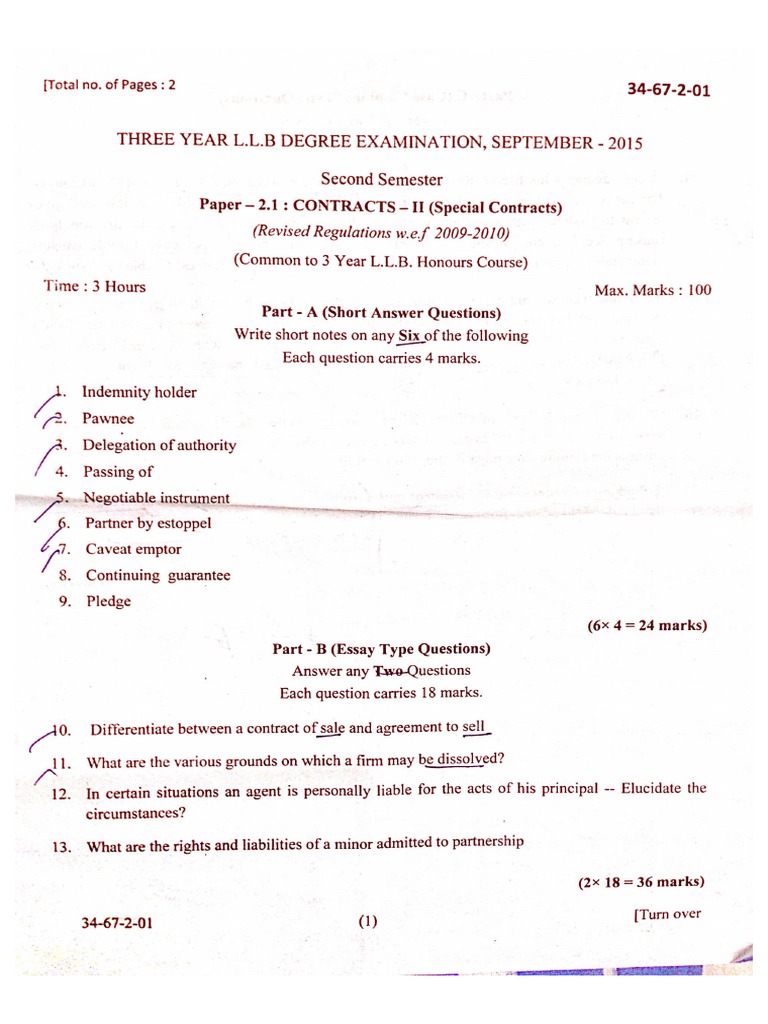 2015 2nd Sem LLB Question Papers. | PDF