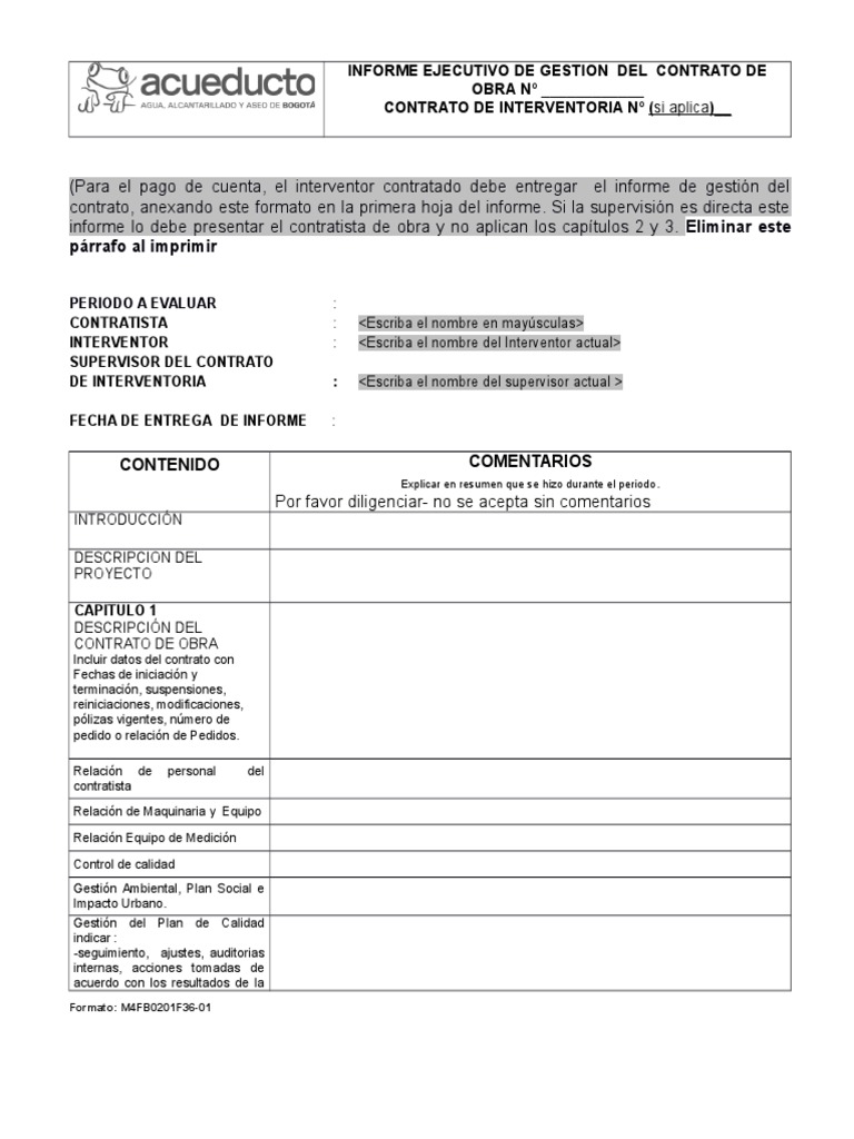 Informe de Gestión de Interventoría de Obra | PDF | Planificación ...