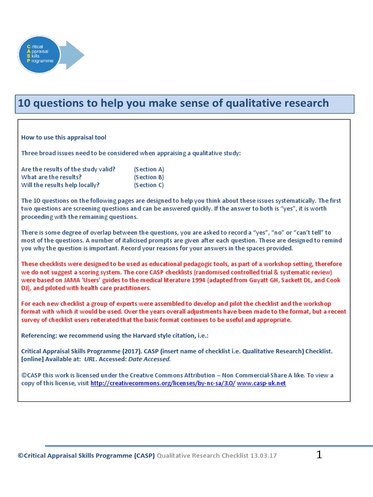 Casp q Checklist.pdf | Qualitative Research | Science