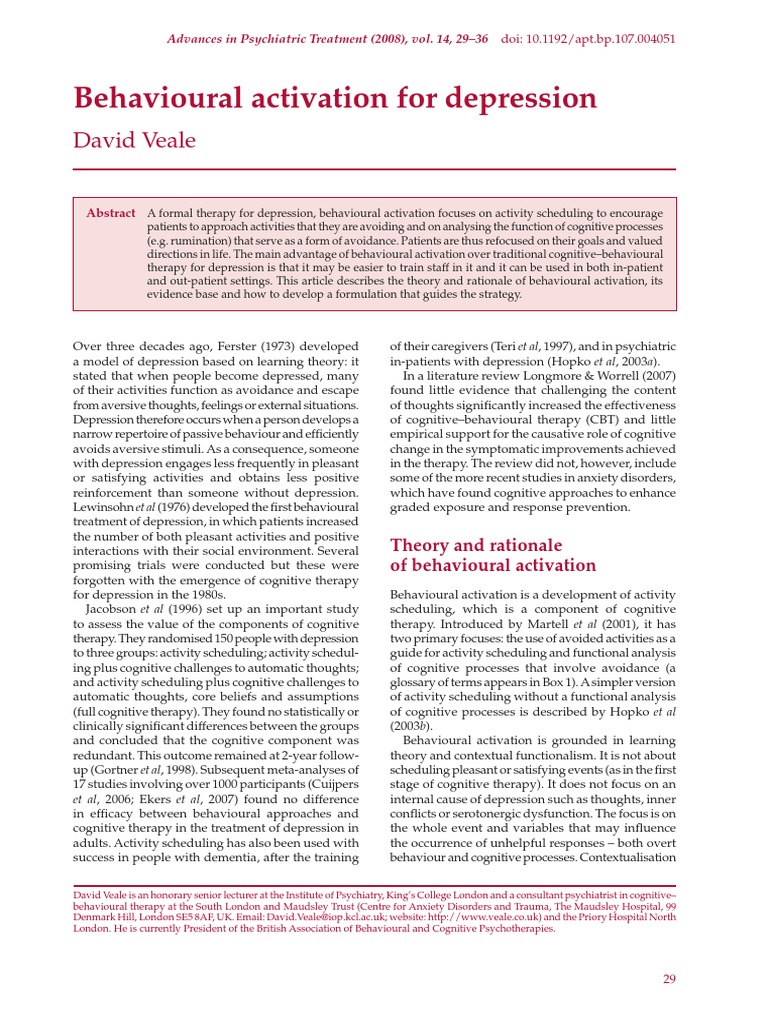 Behavioural Activation | PDF | Psychotherapy | Major Depressive Disorder