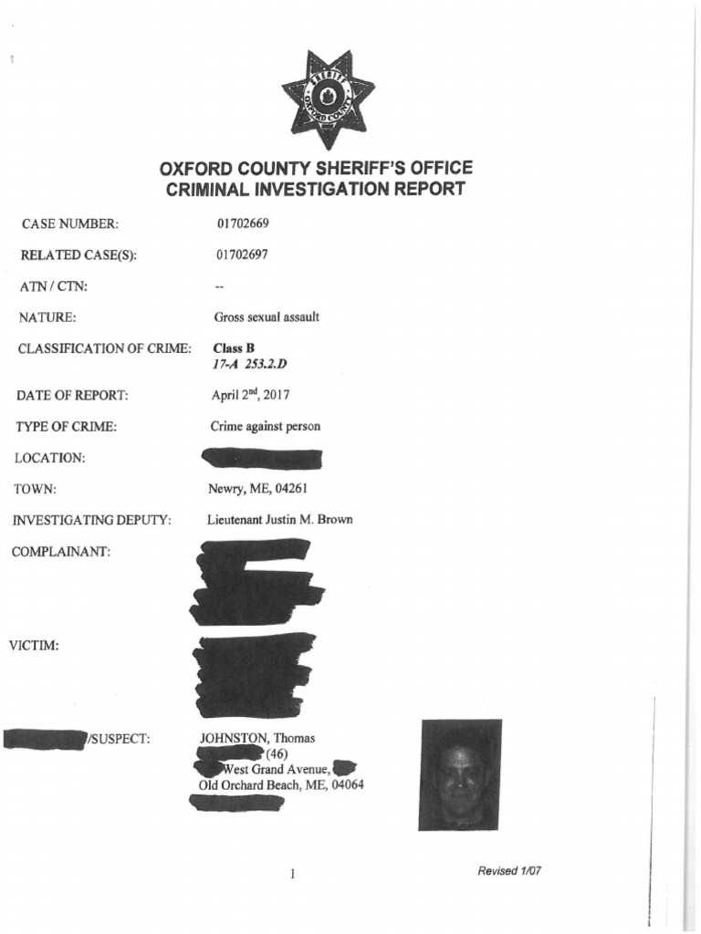 Oxford County Sheriff's Office Criminal Investigation Report - Gross ...
