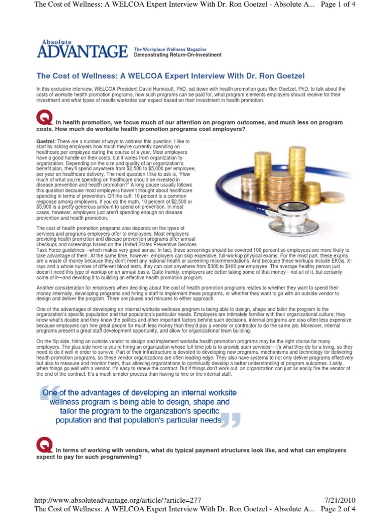 The Cost of Wellness: A WELCOA Expert Interview With Dr. Ron Goetzel ...