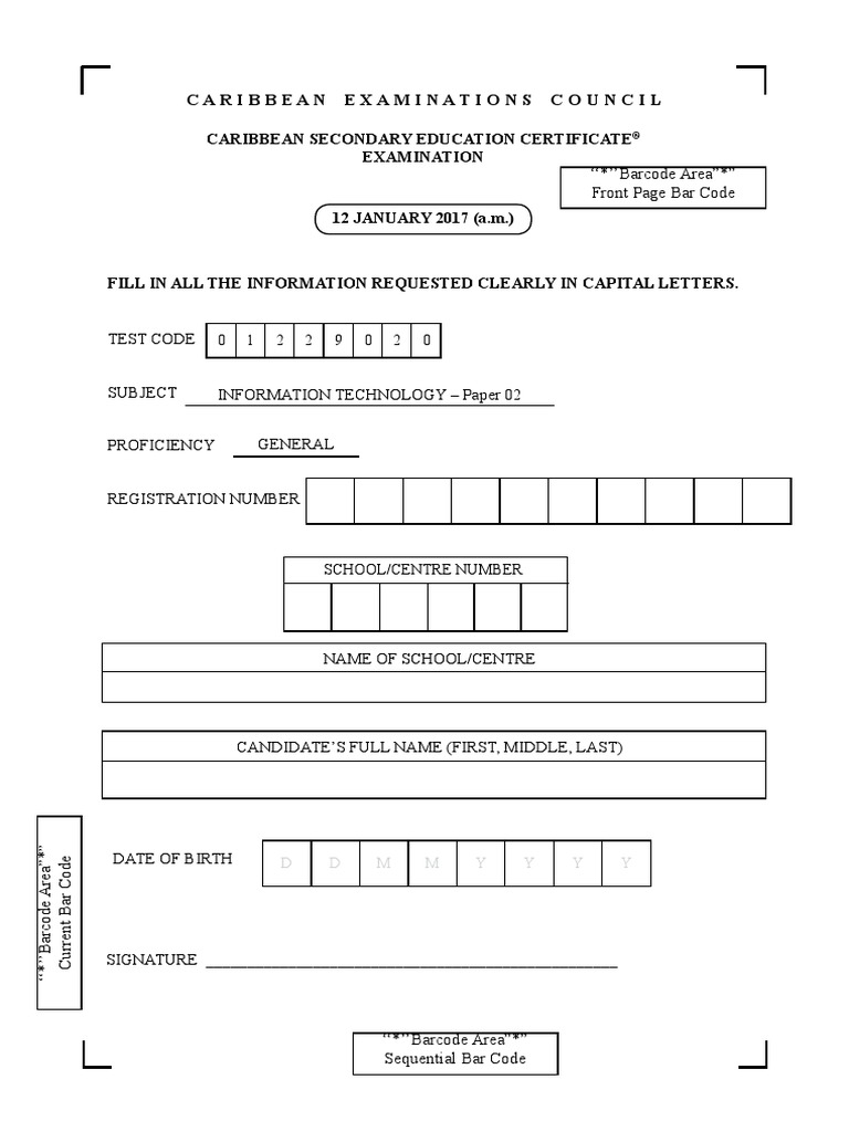 CSEC IT January 2017 Paper 2 | PDF | Barcode | Digital Forensics