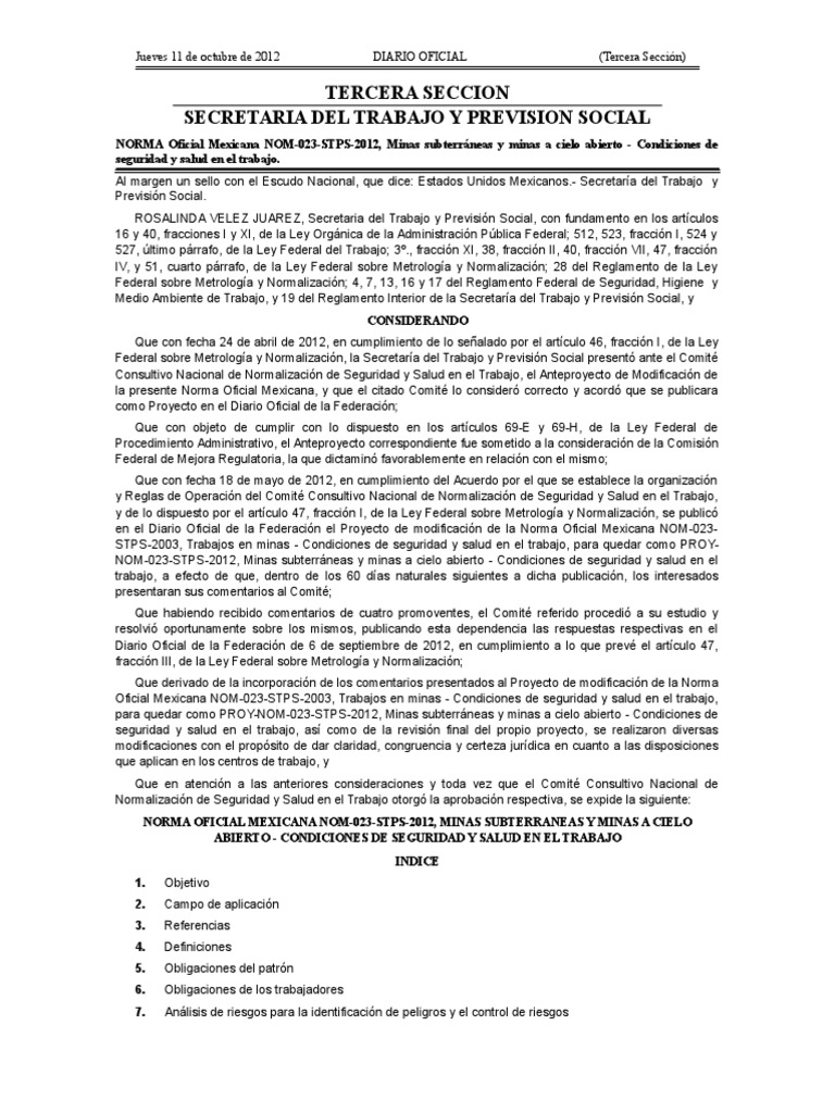 Nom 029 STPS 2011 | PDF | Minería | Riesgo