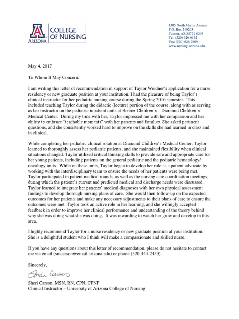recommendation letter- sheri | Nursing | Pediatrics