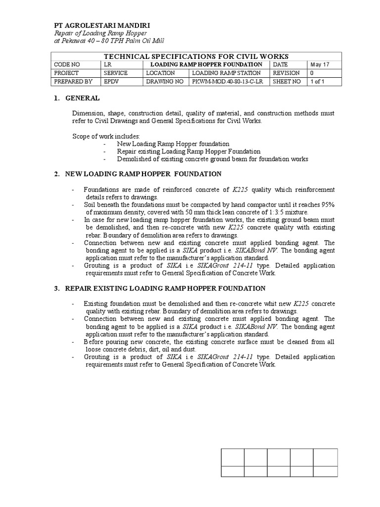 00 PKWM - Repair of Loading Ramp Hopper | PDF | Specification ...