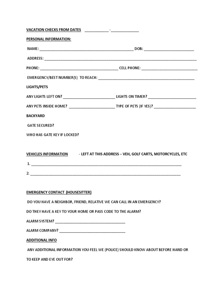 Vacation Checks Form | PDF
