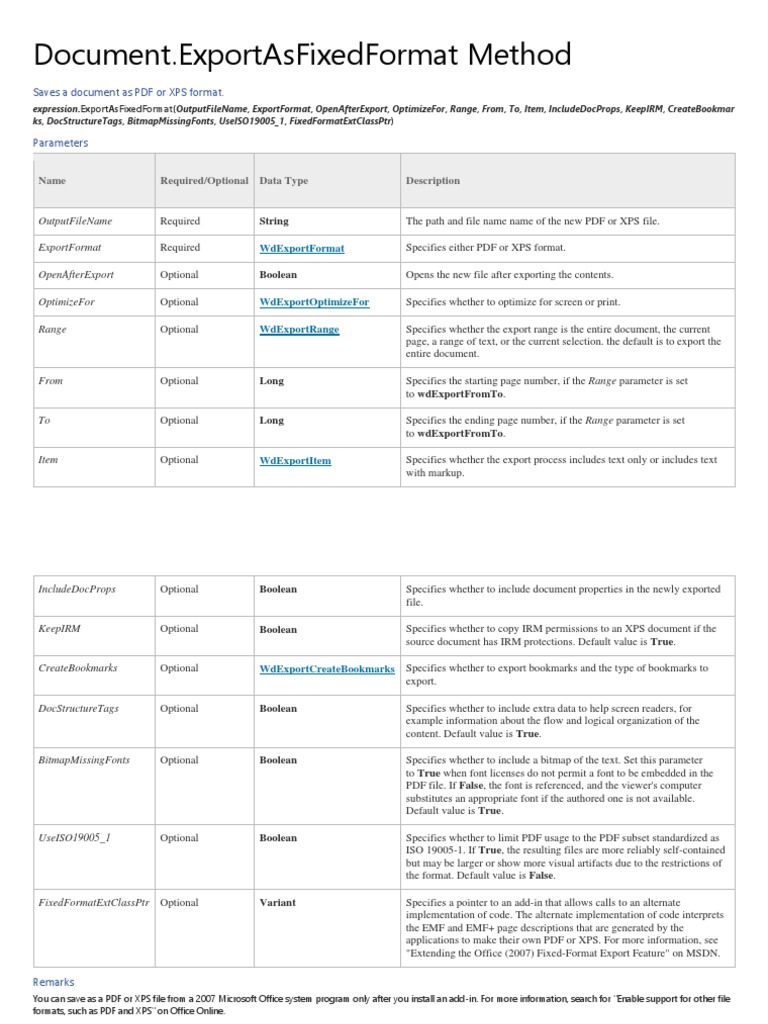 Exportasfixedformat Method Download Free Pdf Portable Document Format Boolean Data Type 