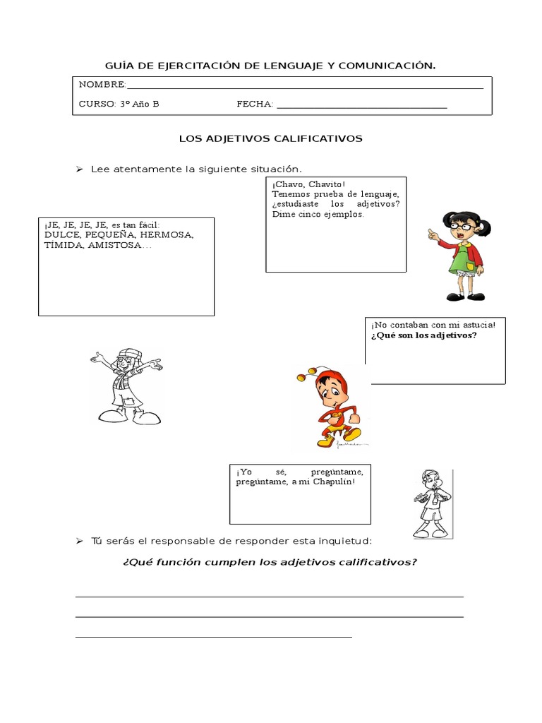 Guía de Adjetivos Calificativos 3° Básico | PDF