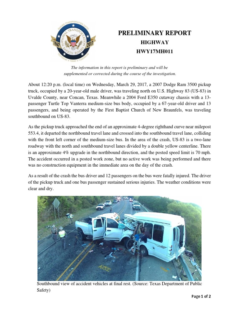 NTSB Preliminary Report | PDF | National Transportation Safety Board | Lane