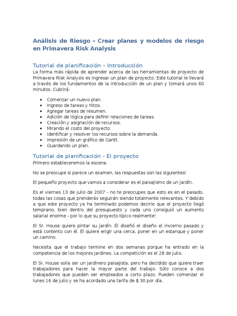 Tutorial - Primavera Risk Analysis | PDF