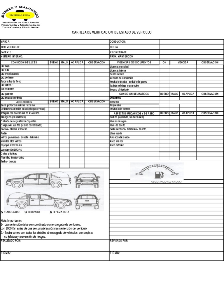 Check List Camioneta | PDF | Tecnologías automotrices | Automóviles
