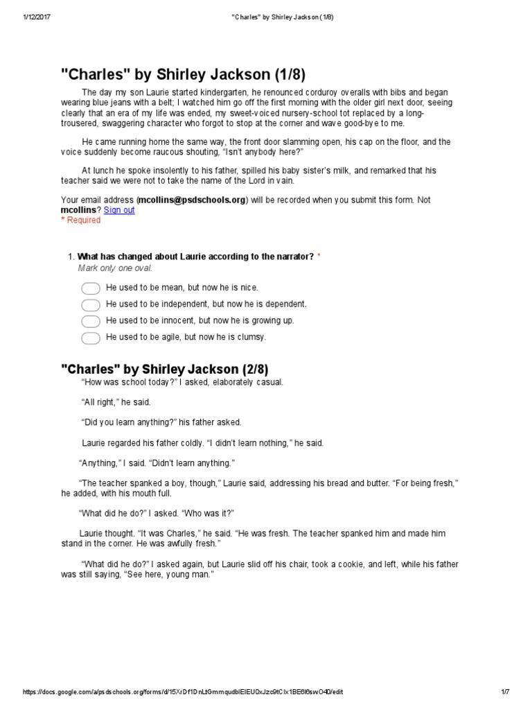 Understanding "Charles" by Shirley Jackson | PDF