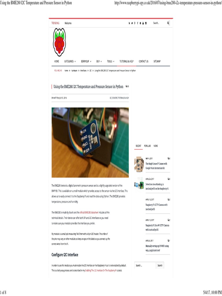 Using The BME280 I2C Temperature and Pressure Sensor in Python | PDF ...