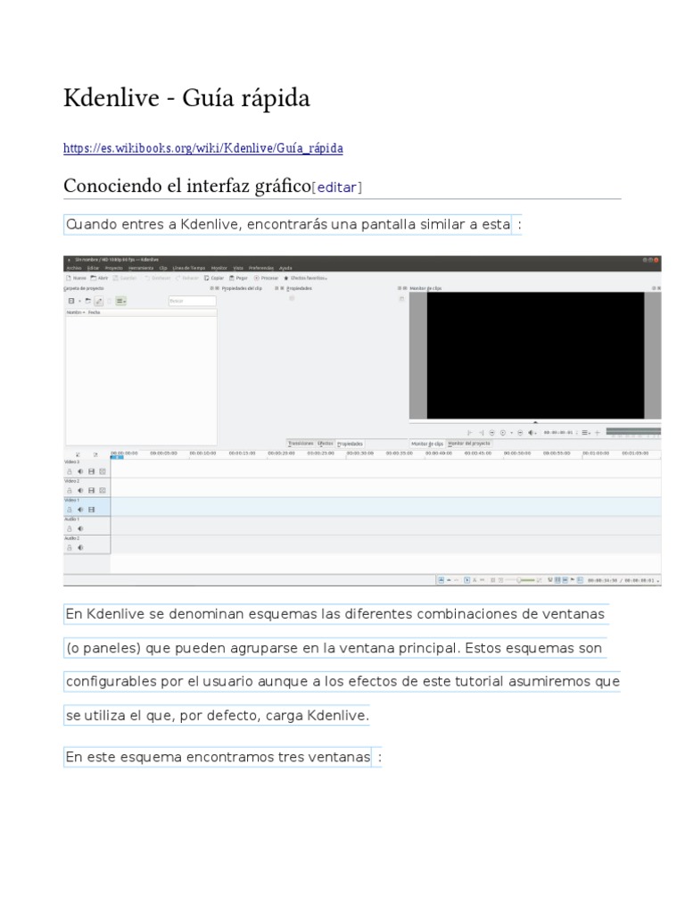 Guía rápida de Kdenlive: Interfaz y Edición | PDF | Ventana ...
