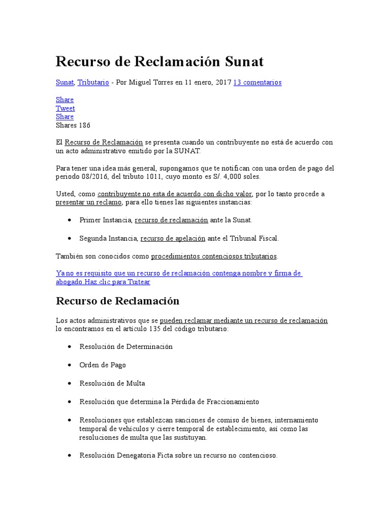 Recurso de Reclamación Sunat | PDF | Gobierno | Justicia
