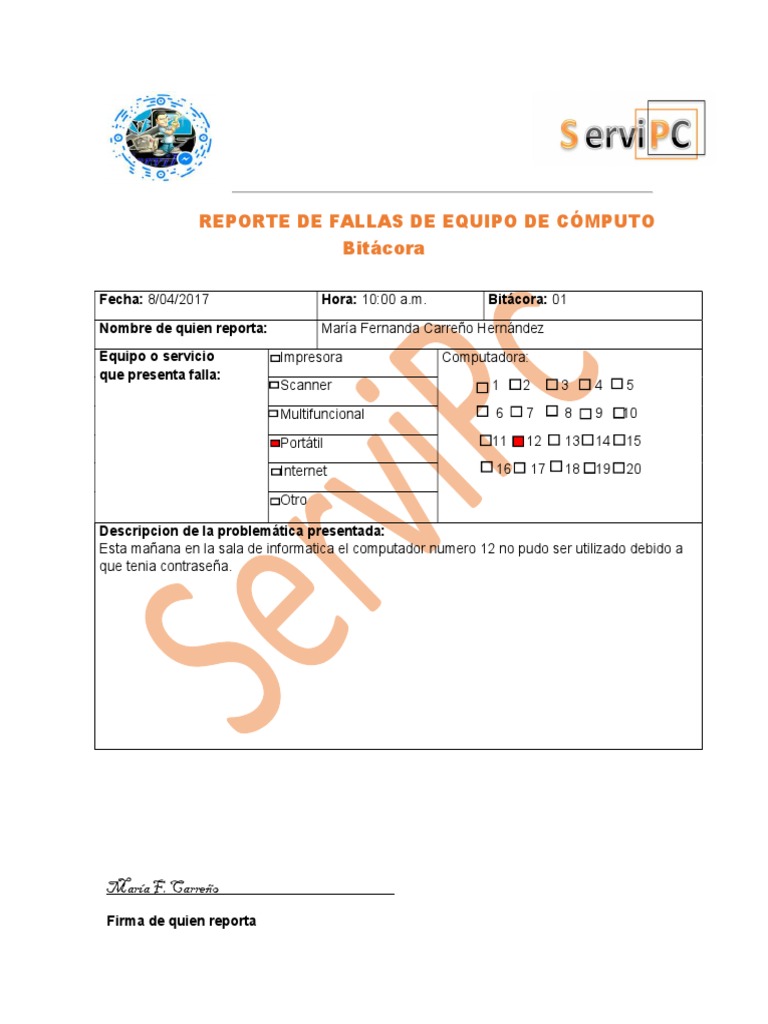 Reporte de Fallas Bitacora. PDF