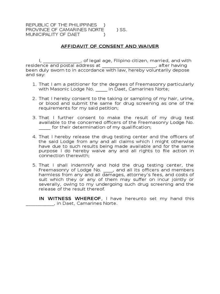 DRUG TEST Consent Waiver | PDF