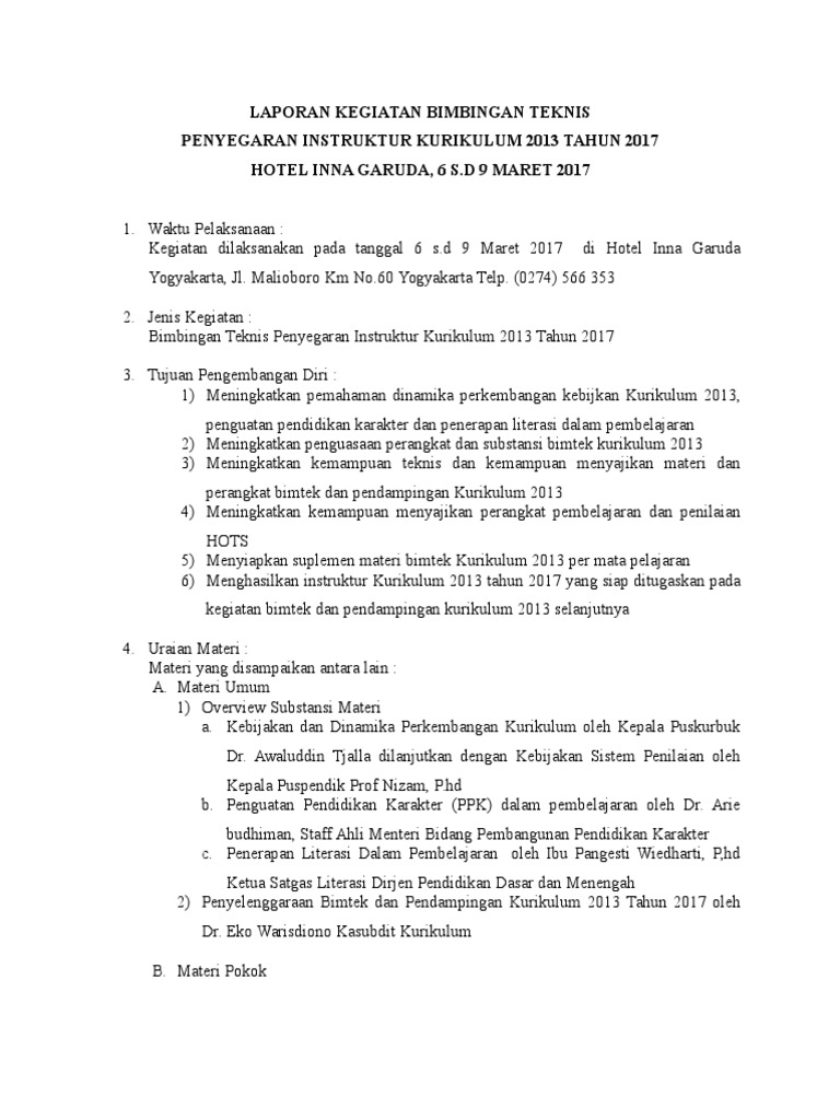 Contoh Laporan Kegiatan Bimtek Set Kantor - Riset